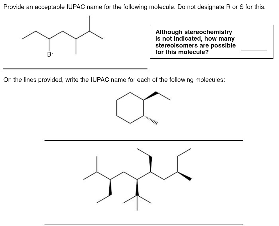Solved Provide an acceptable IUPAC name for the following | Chegg.com