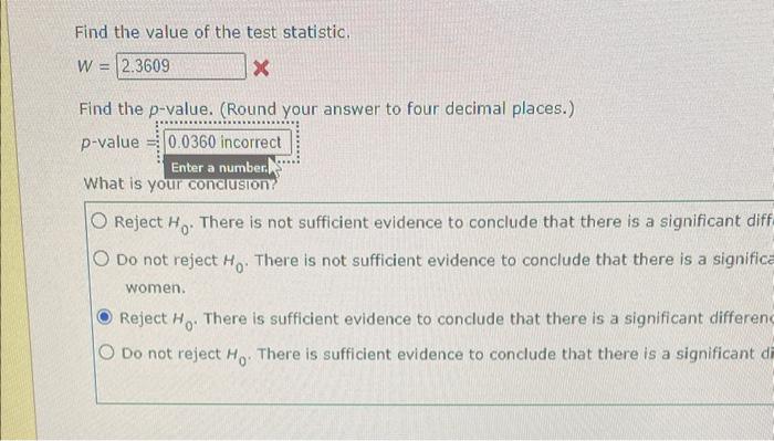 Find the value of the test statistic. W= Find the | Chegg.com
