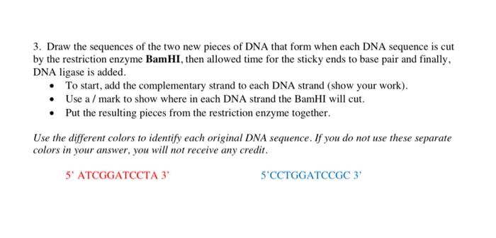 Solved 3. Draw the sequences of the two new pieces of DNA | Chegg.com