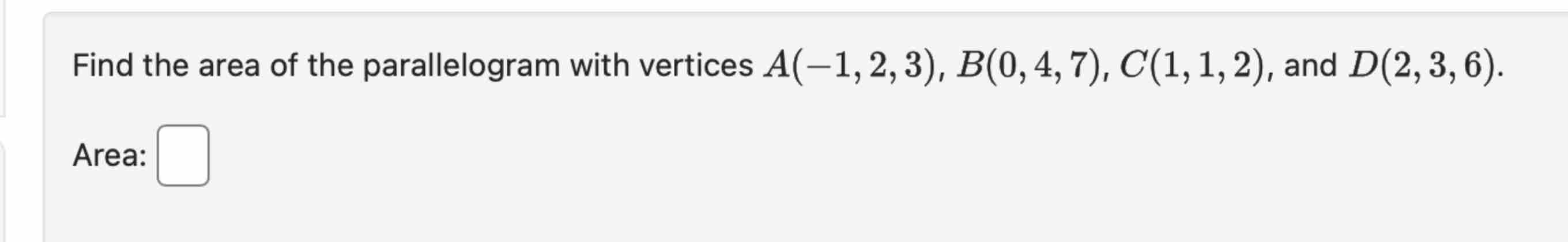 Solved Find the area of the parallelogram with vertices \( | Chegg.com