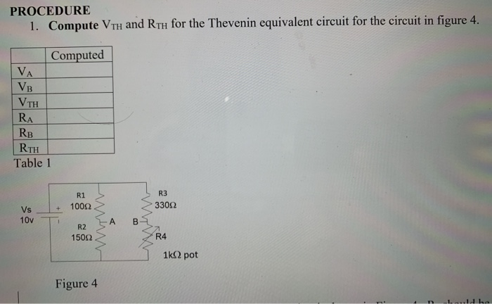 Solved PROCEDURE 1. Compute Vth and Rth for the Thevenin | Chegg.com