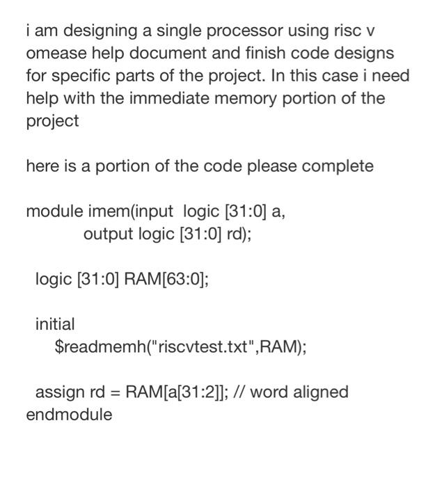 Solved i am designing a single processor using risc V omease | Chegg.com Solved i am designing a single processor using risc V omease | Chegg.com