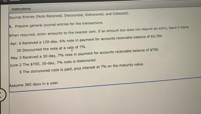 Solved Instructions Þournal Entries (Note Received, | Chegg.com