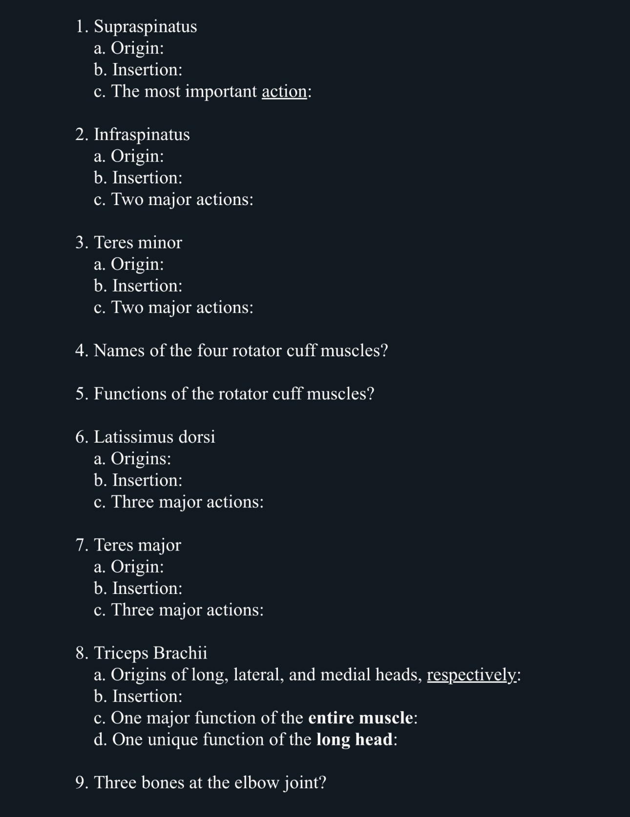 Solved Supraspinatusa. ﻿Origin:b. ﻿Insertion:c. ﻿The most | Chegg.com