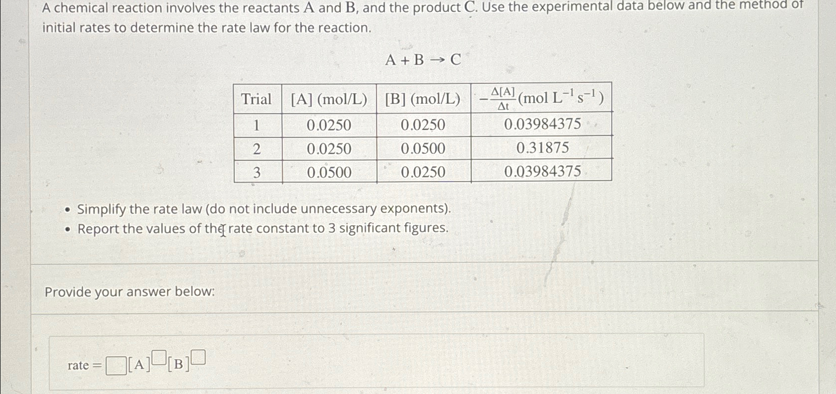Solved A chemical reaction involves the reactants A and B, | Chegg.com