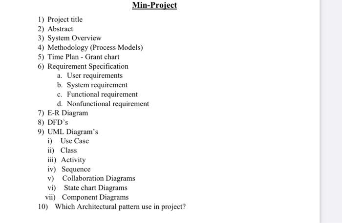 Solved Min-Project 1) Project title 2) Abstract 3) System | Chegg.com