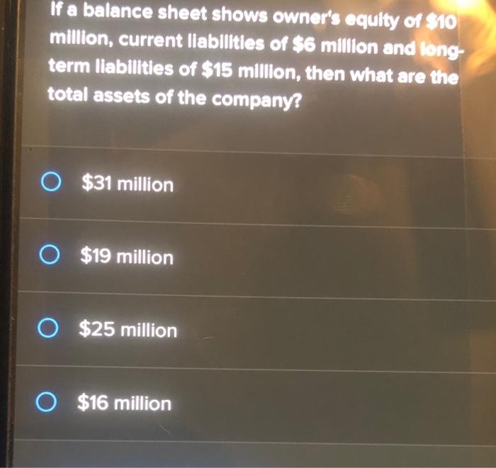 Solved If A Balance Sheet Shows Owner s Equity Of 10 Chegg