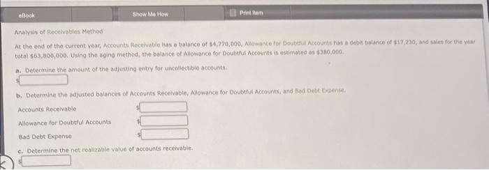 Solved Analysis of Receivables Method Ae the end of the | Chegg.com