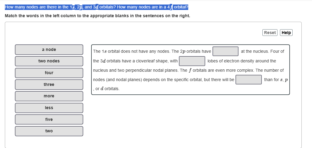 Solved How many nodes are there in ﻿the 1s, 2p, ﻿and 3d | Chegg.com