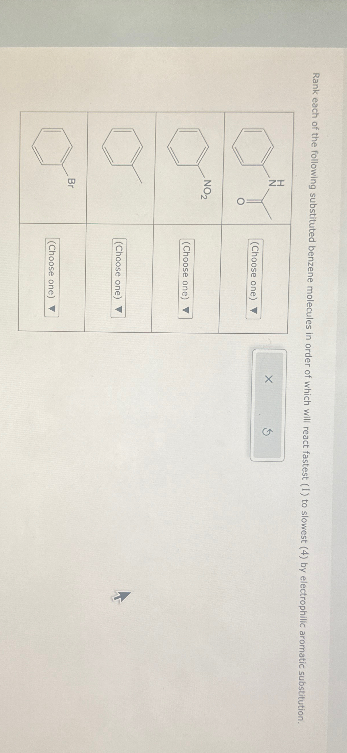 Solved Rank each of the following substituted benzene | Chegg.com
