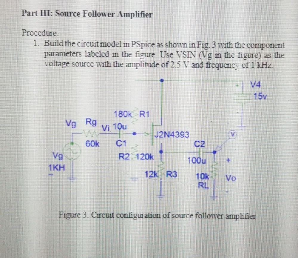 Part III: Source Follower Amplifier Procedure: 1. | Chegg.com