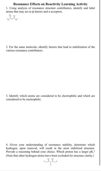 Solved Resonance Effects on Reactivity Learning Activity 1. | Chegg.com