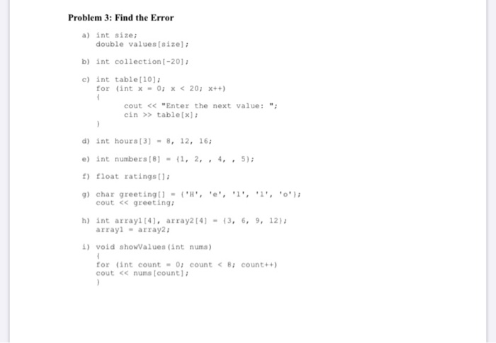 Solved Problem 3 Find The Error A Int Size Double