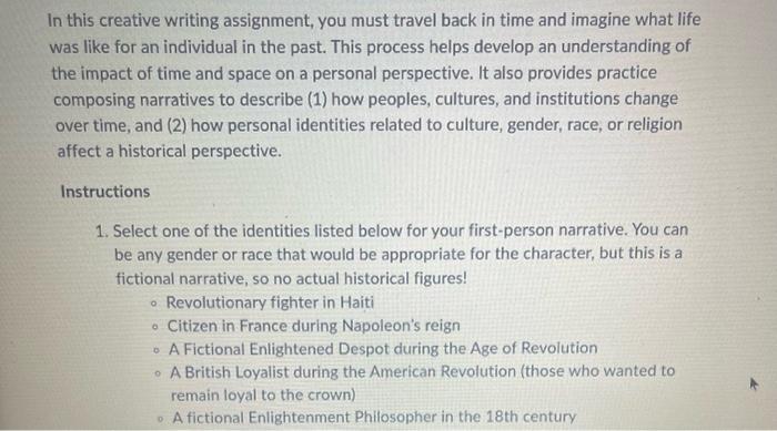 In this creative writing assignment, you must travel | Chegg.com