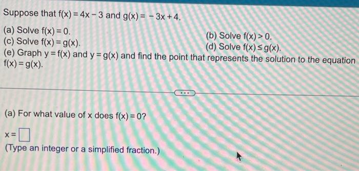 Solved Suppose that f(x)=4x−3 and g(x)=−3x+4 (a) Solve | Chegg.com