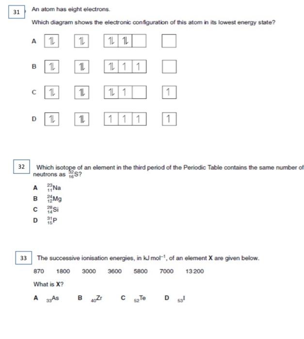 Solved 31 An atom has eight electrons. Which diagram shows | Chegg.com