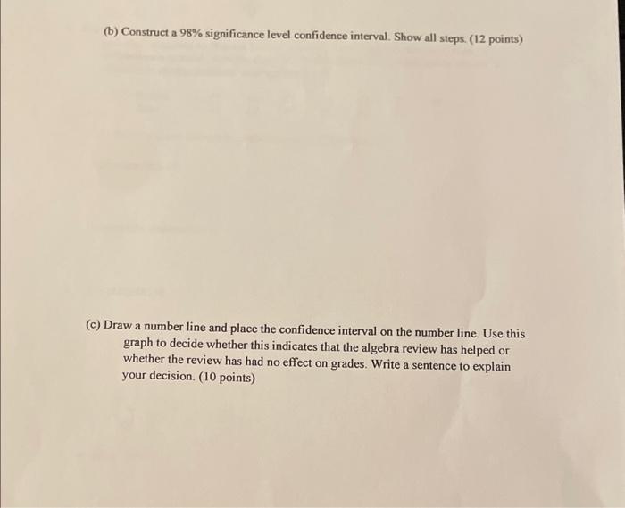 Solved The following are scores for an algebra test which | Chegg.com