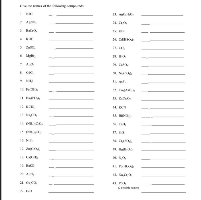 Solved Give the names of the following compounds 1. Naci 23. | Chegg.com