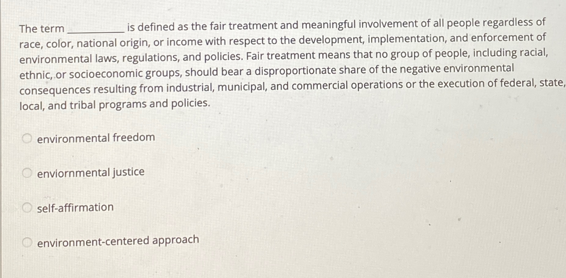 Solved The term q, ﻿is defined as the fair treatment and | Chegg.com
