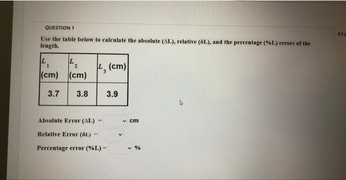 Solved Use the table below to calculate the absolute ( ΔL), | Chegg.com