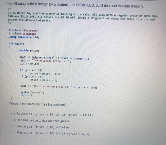 Solved The following code is written by a student, and | Chegg.com