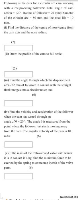 Solved Following is the data for a circular arc cam working | Chegg.com