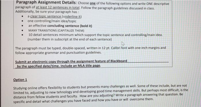 Solved . . Paragraph Assignment Details: Choose one of the | Chegg.com
