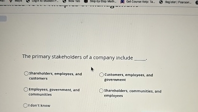 Solved The primary stakeholders of a company include | Chegg.com