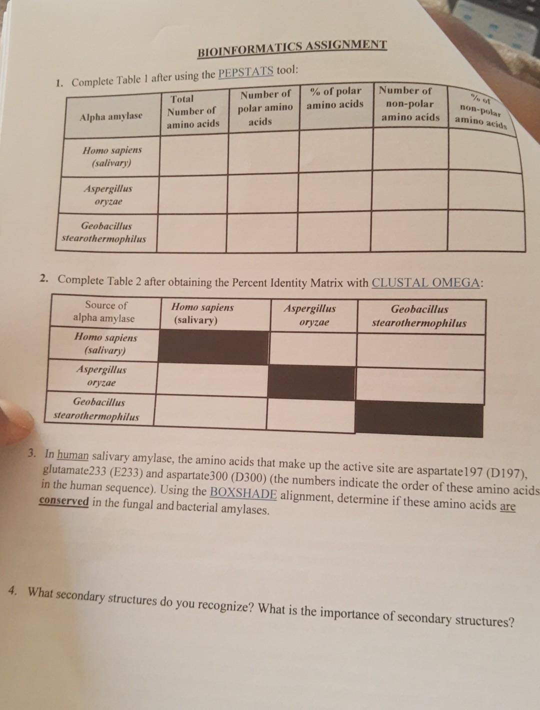 BIOINFORMATICS ASSIGNMENT 1. Complete Table 1 after | Chegg.com