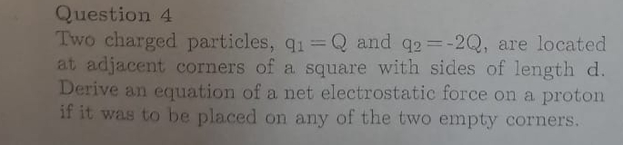 Solved Question 4Two charged particles, q1=Q ﻿and q2=-2Q, | Chegg.com