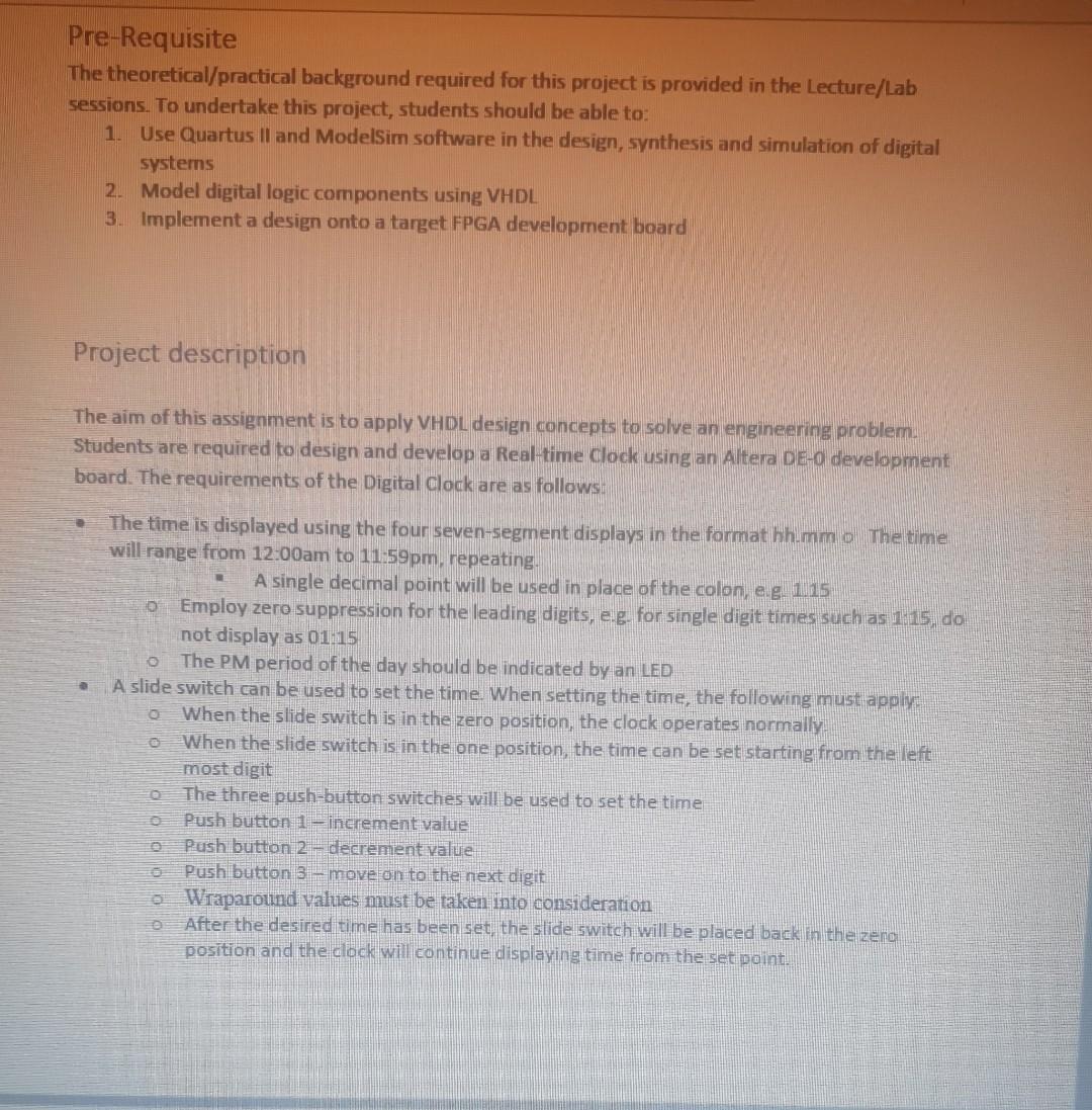 Solved Pre-Requisite The theoretical/practical background | Chegg.com