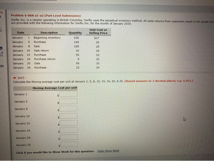 Solved ES 3 Problem 6-08A al-a2 (Part Level Submission) | Chegg.com