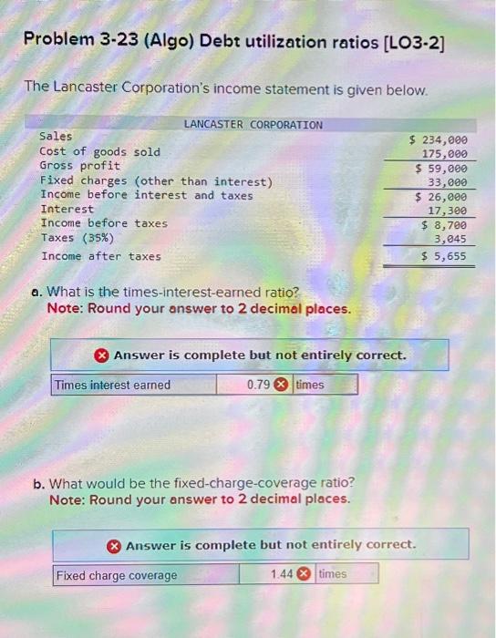 Problem 3-23 (Algo) Debt utilization ratios [LO3-2] | Chegg.com