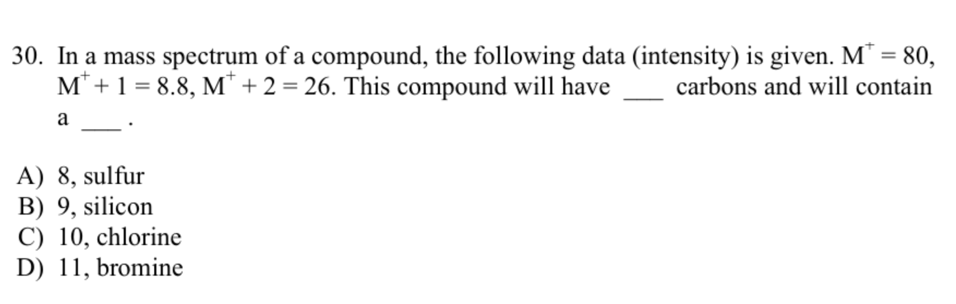 Solved In a mass spectrum of a compound, the following data | Chegg.com