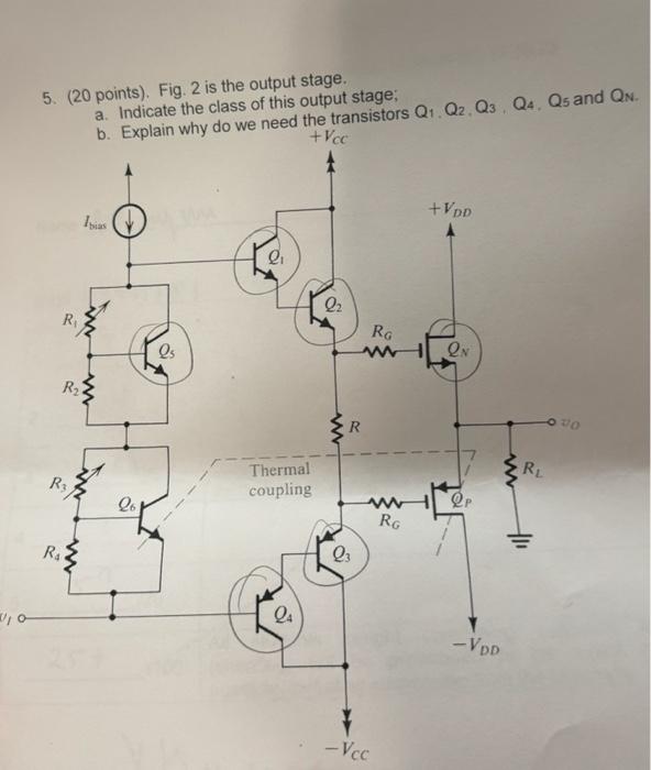 Solved 5. (20 points). Fig. 2 is the output stage. a. | Chegg.com