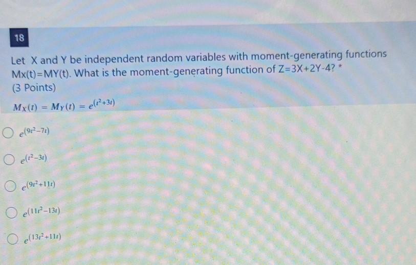 Solved 18 Let X and Y be independent random variables with | Chegg.com