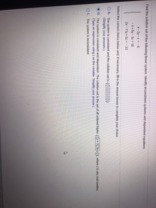 Solved Find the solution set of the following linear system. | Chegg.com