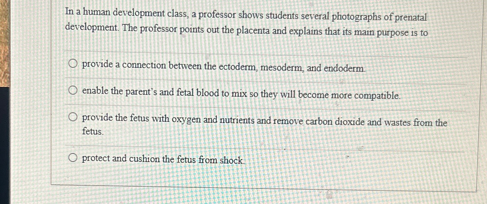 Solved In a human development class, a professor shows | Chegg.com