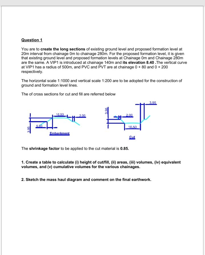 Question 1 You are to create the long sections of | Chegg.com
