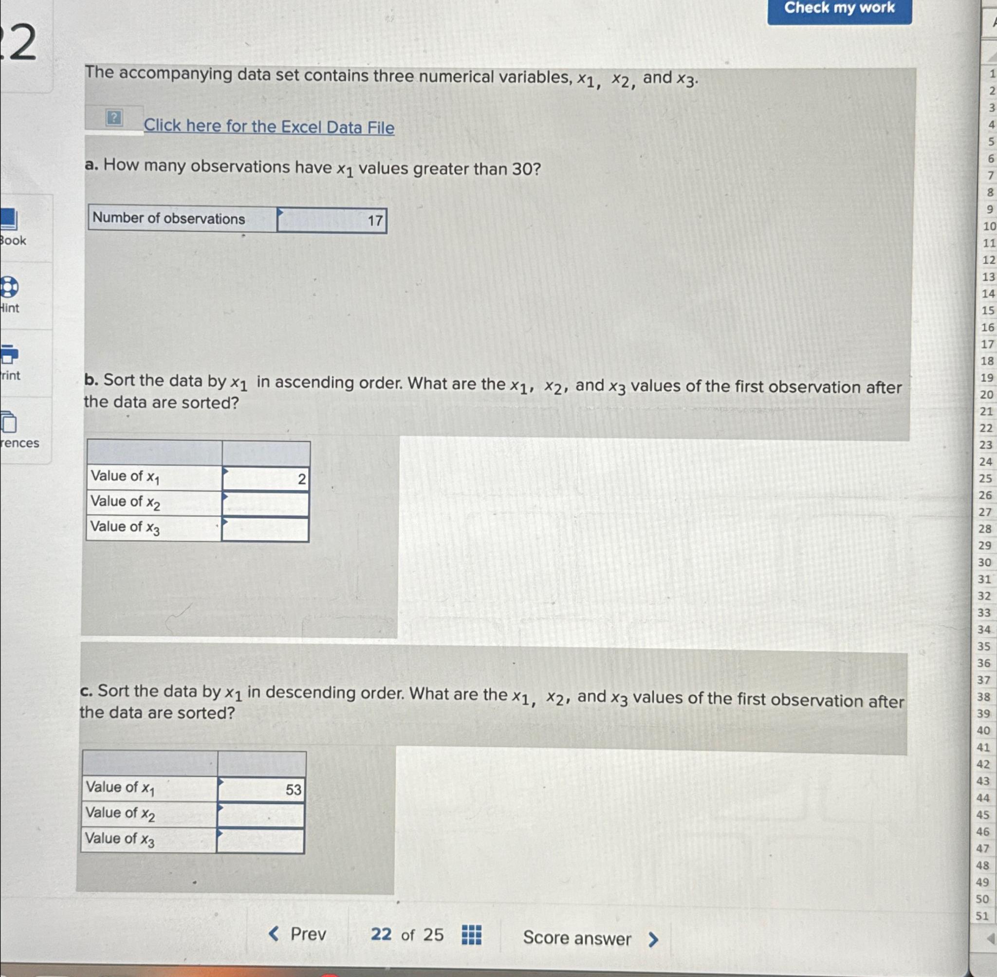 Solved The accompanying data set contains three numerical | Chegg.com