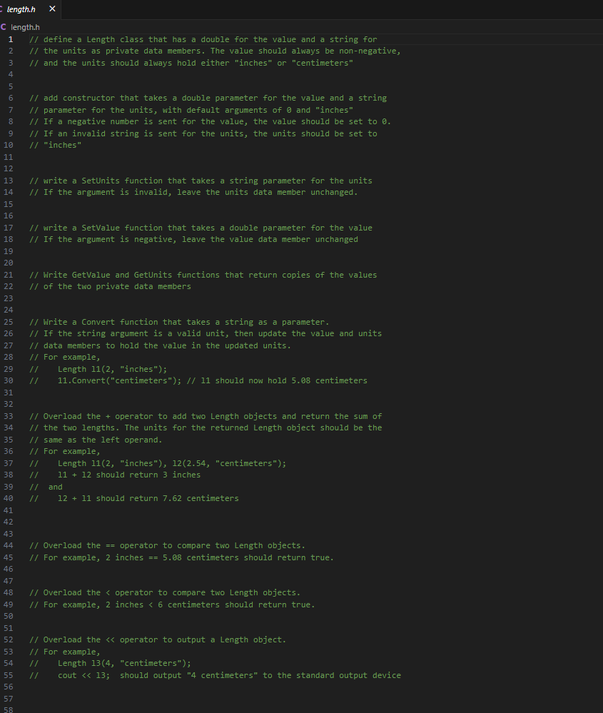 Solved In visual studio code (C++) ﻿:Deliverable: length.h | Chegg.com