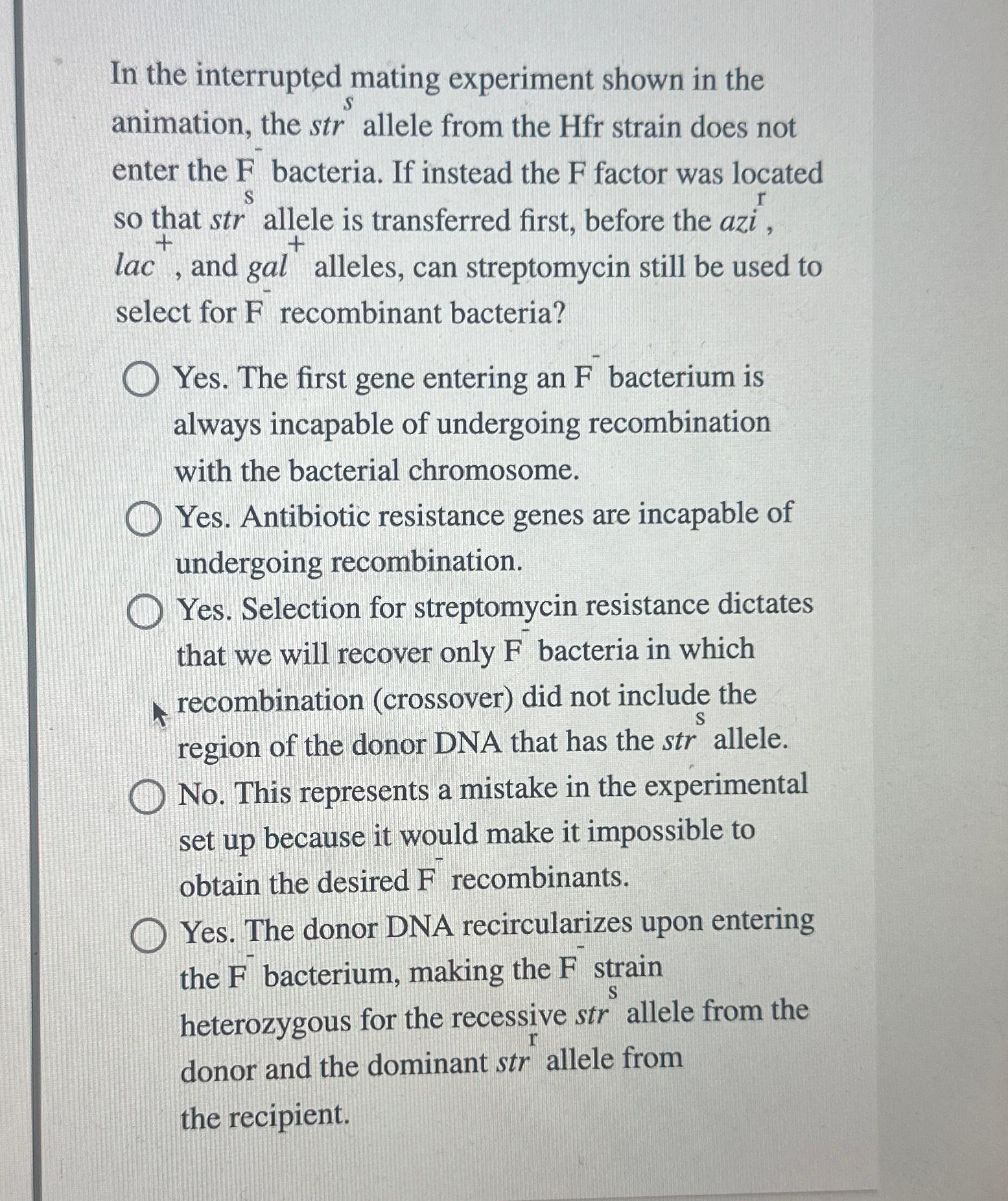 Solved In the interrupted mating experiment shown in the | Chegg.com