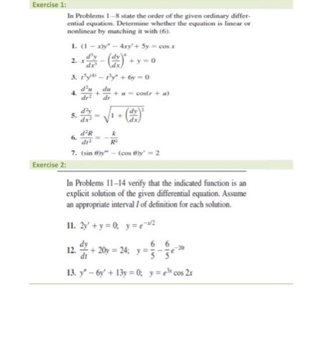 Solved In Problems 1−8 State The Order Of The Given Ordinary