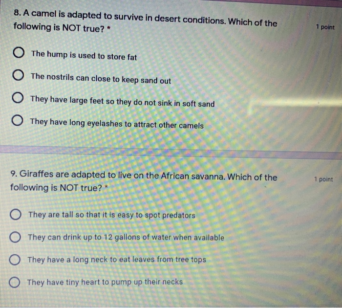 Solved 8. A camel is adapted to survive in desert | Chegg.com