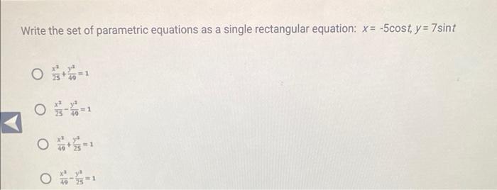 Solved Write the set of parametric equations as a single | Chegg.com