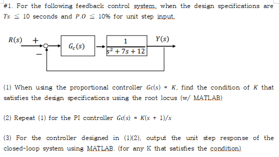 Solved #1. ﻿For the following feedback control system, when | Chegg.com