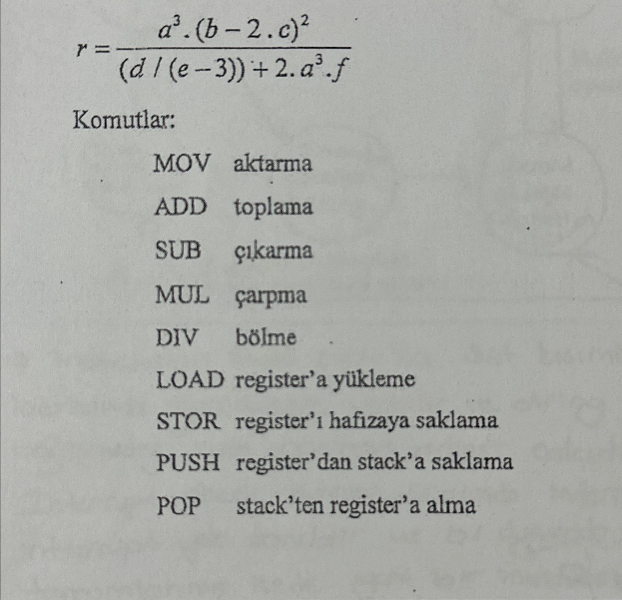Solved r=a3*(b-2*c)2(de-3)+2*a3*fInstructions:MOV ADD | Chegg.com