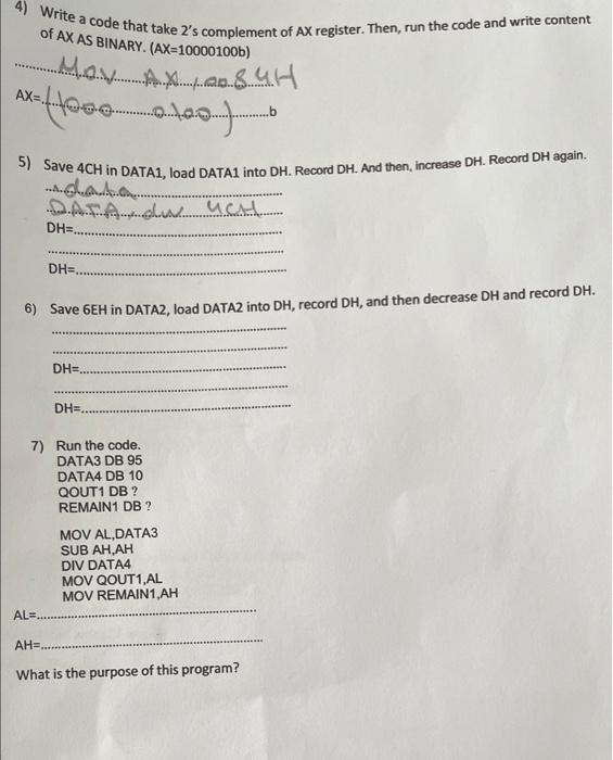 Solved 4) Write a code that take 2's complement of AX | Chegg.com