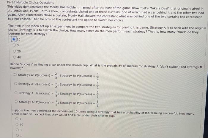 Solved Part 1 Multiple Choice Questions This video | Chegg.com