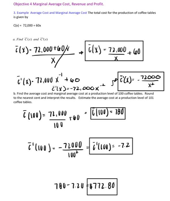 Solved Objective 4 Marginal Average Cost, Revenue and | Chegg.com